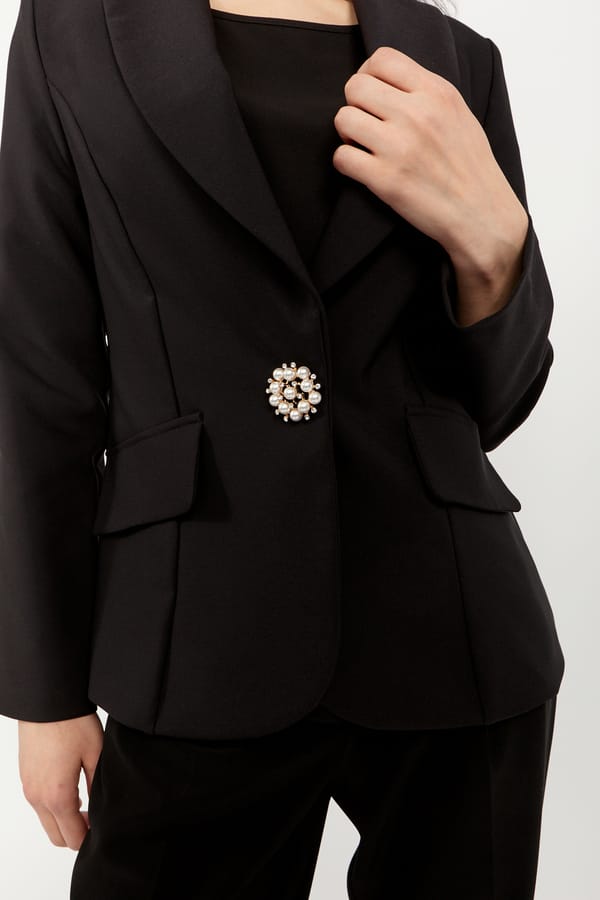 VESTE BOUTON EN PERLES NOIRE - MA BOUTIQUE FIRST